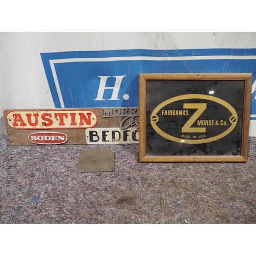 Board of name plates and framed Fairbanks Morse & Co. print 12" x 14"