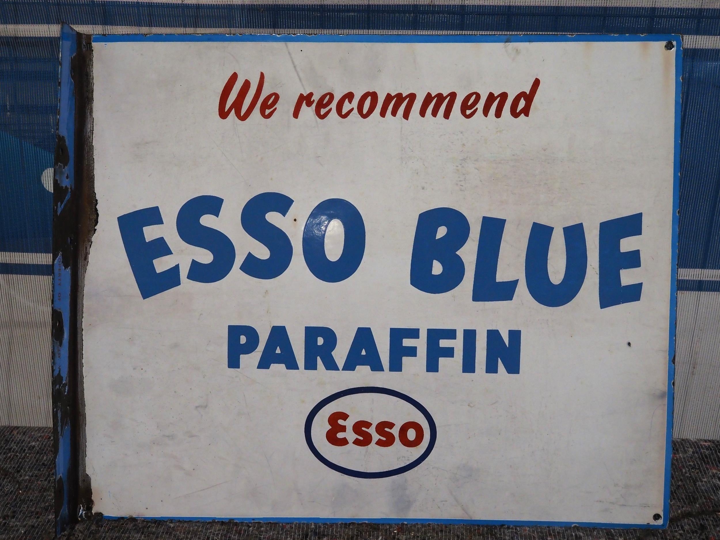 Double sided enamel sign - Esso Blue Paraffin 18" x 22"