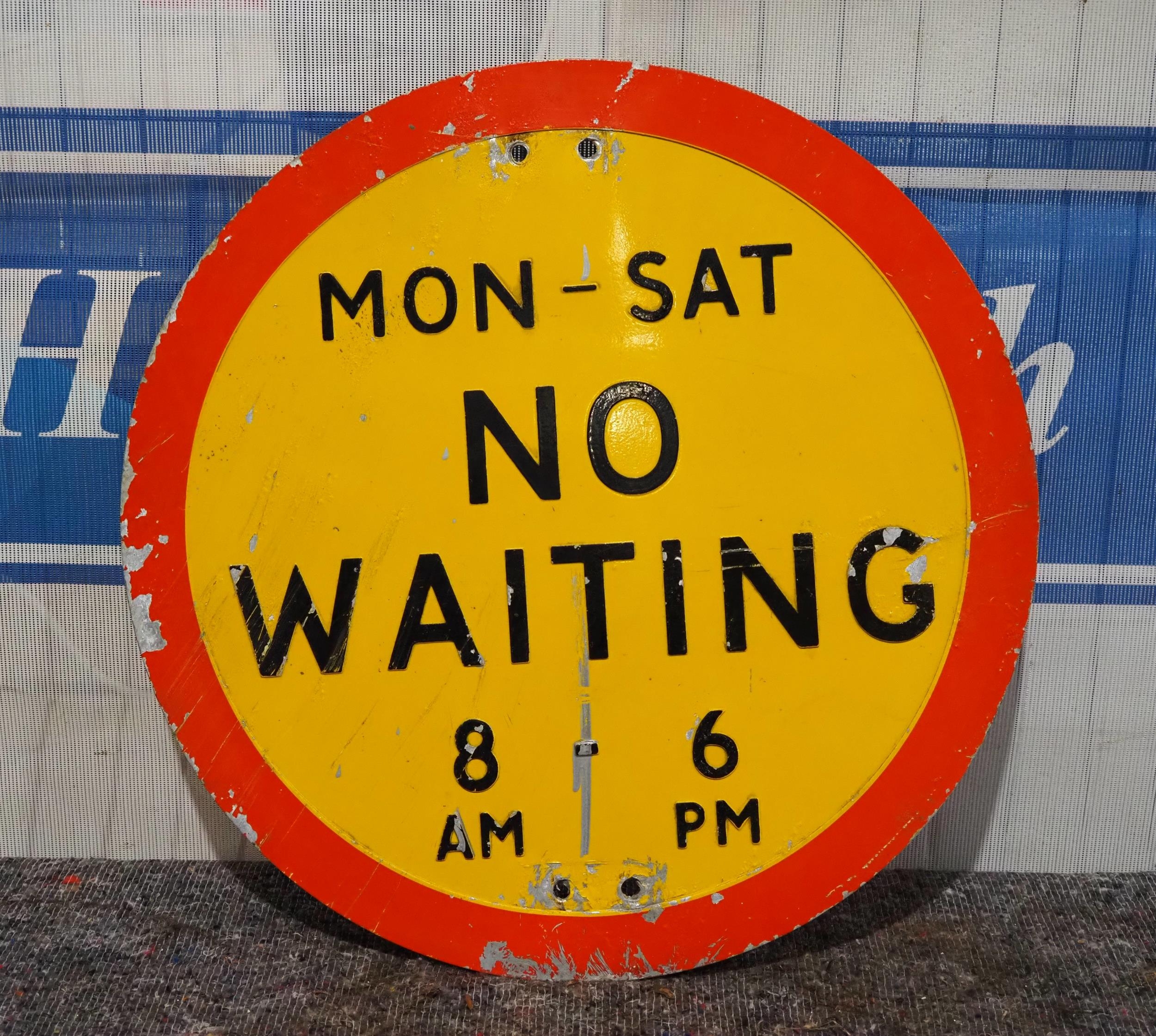 Cast aluminium road sign - No Waiting 20" dia