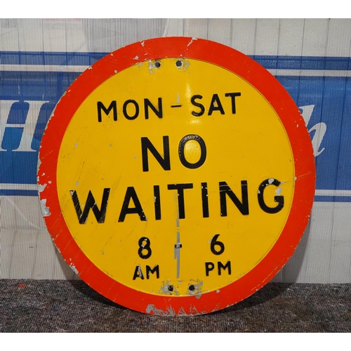 Cast aluminium road sign - No Waiting 20" dia