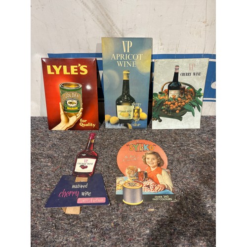 Advertising showcards, Lyles golden syrup, VP wine and Sylko