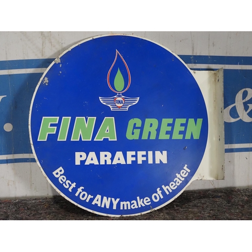 Double sided post mounted tin sign Fina Green paraffin 18" x 19"