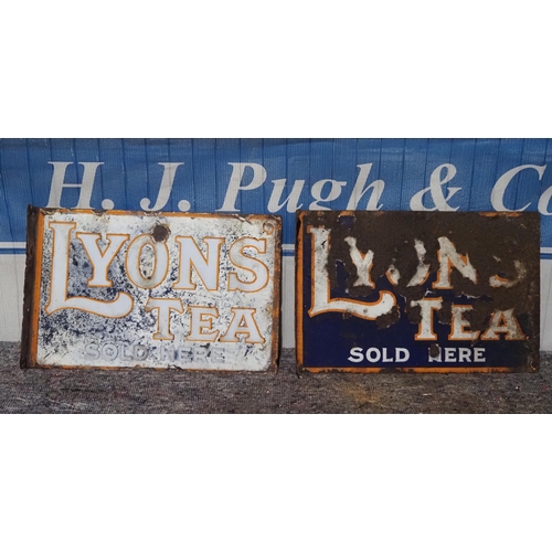 Doubled sided post mounted enamel sign - Lyons' Tea 12" x 18" - 2