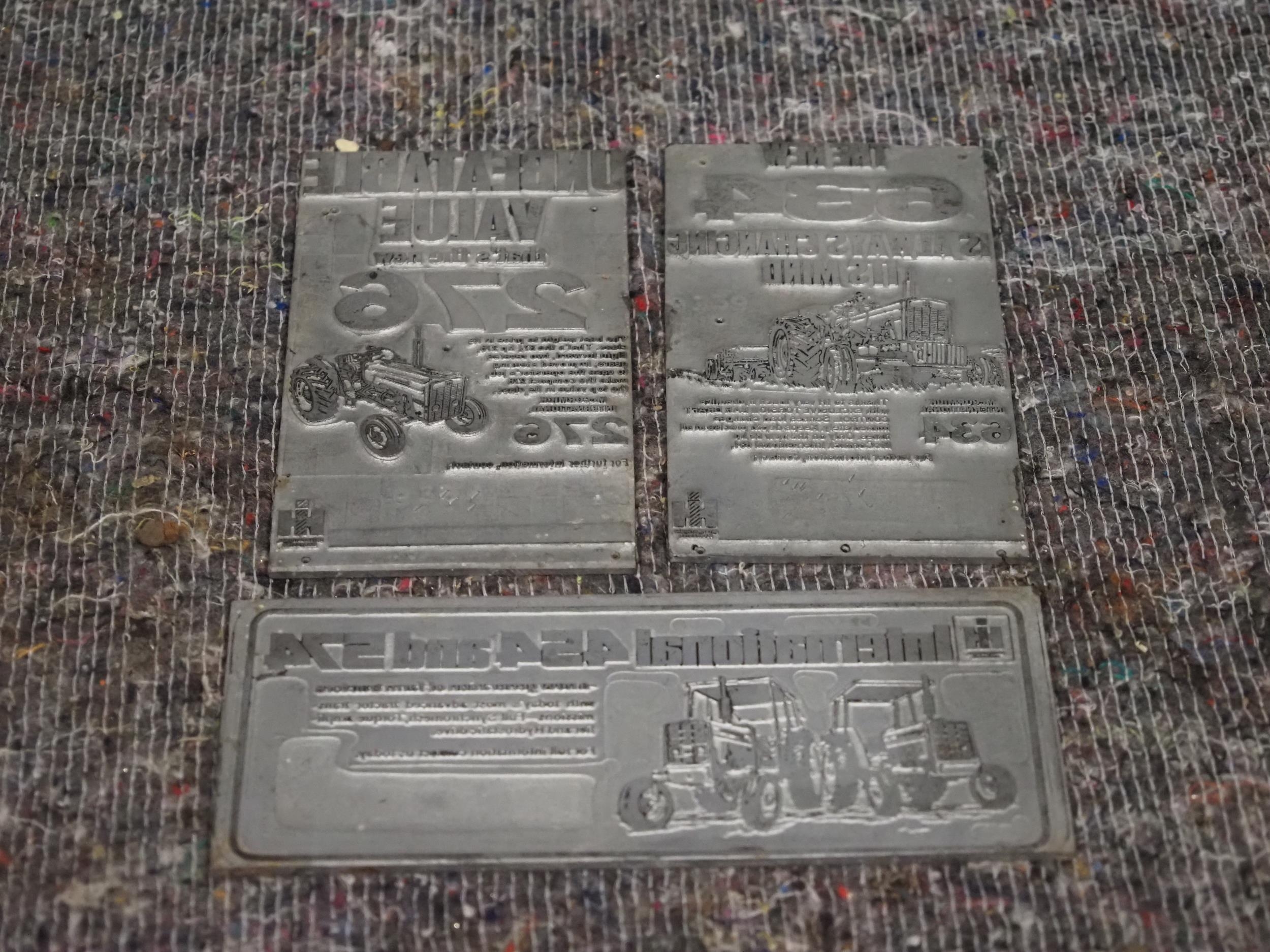International Harvester 276, 454, 574 and 634 newspaper printing blocks