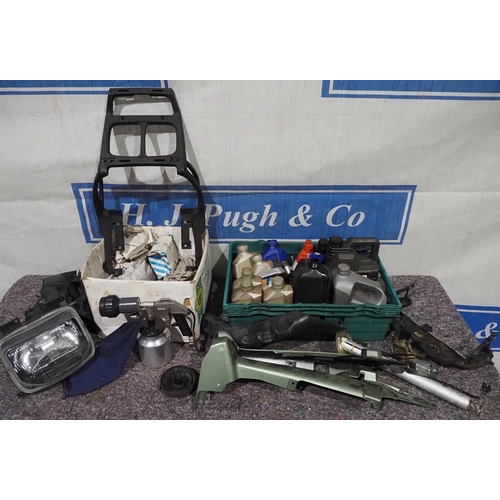 Shot blast gun with sand, various motorcycle oils and plastics