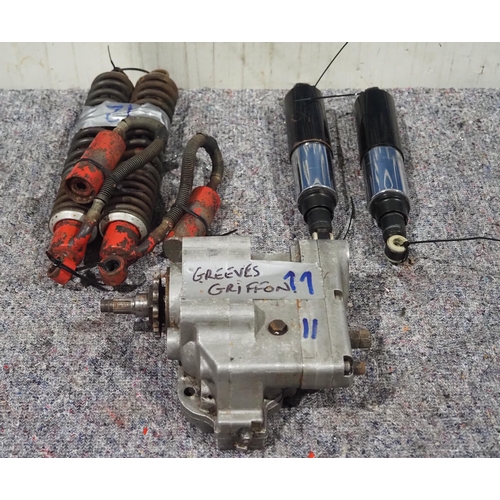 Pair of DOT shocks, Corte Cosso gas shocks and Greeves Griffon gearbox