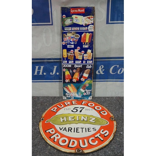 Tin sign Lyons Maid and painted Heinz sign on board