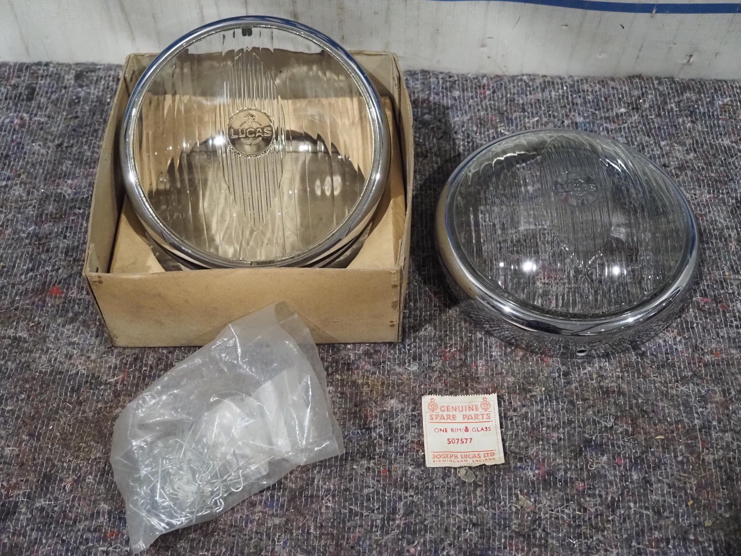 Lucas headlamp rim and glass. NOS - 2