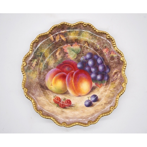 Royal Worcester fruit painted plate with gilt gadrooned rim signed H ...