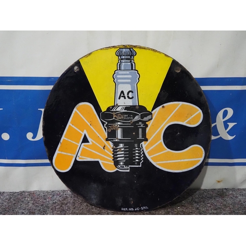 Double sided enamel sign - AC Spark plugs 18" dia