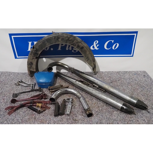 BSA Bantam exhaust parts, mudguard, side stand, foot rests, tool box etc