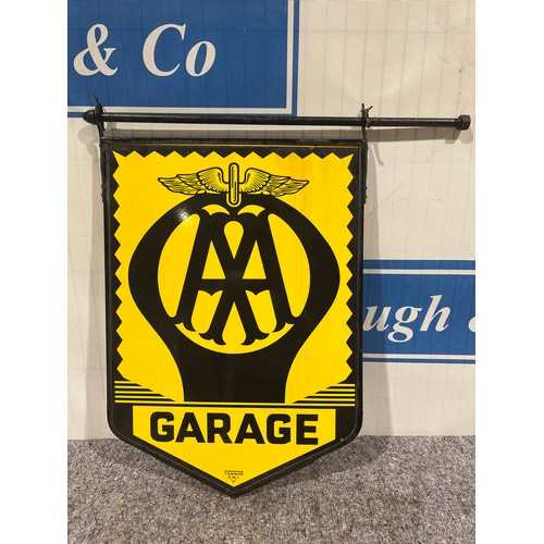 Double sided enamel sign with bracket – AA garage 31” x 22”