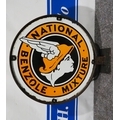 Double sided wall mounted enamel sign - National Benzole Mixture 24" dia