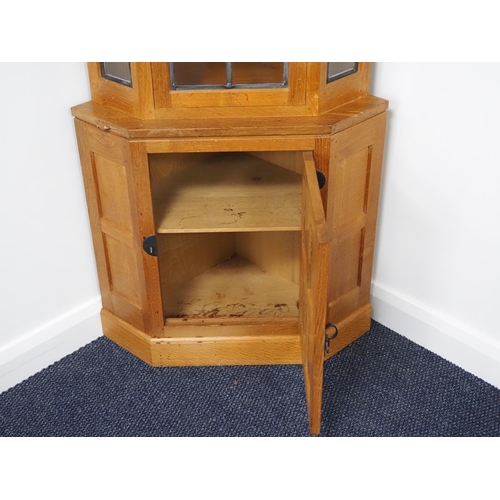 Robert Thompson Mouseman corner display cupboard in oak H74" x W28" x D18"