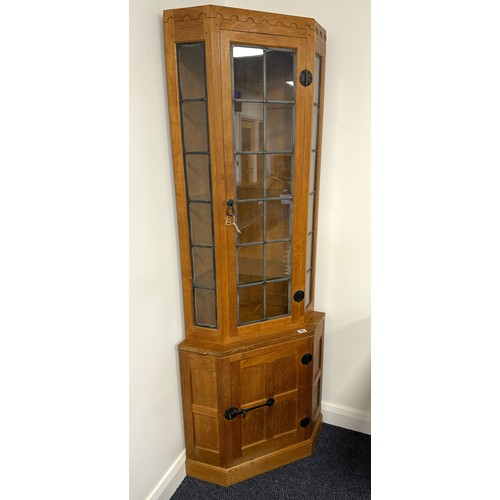 Robert Thompson Mouseman corner display cupboard in oak H74" x W28" x D18"