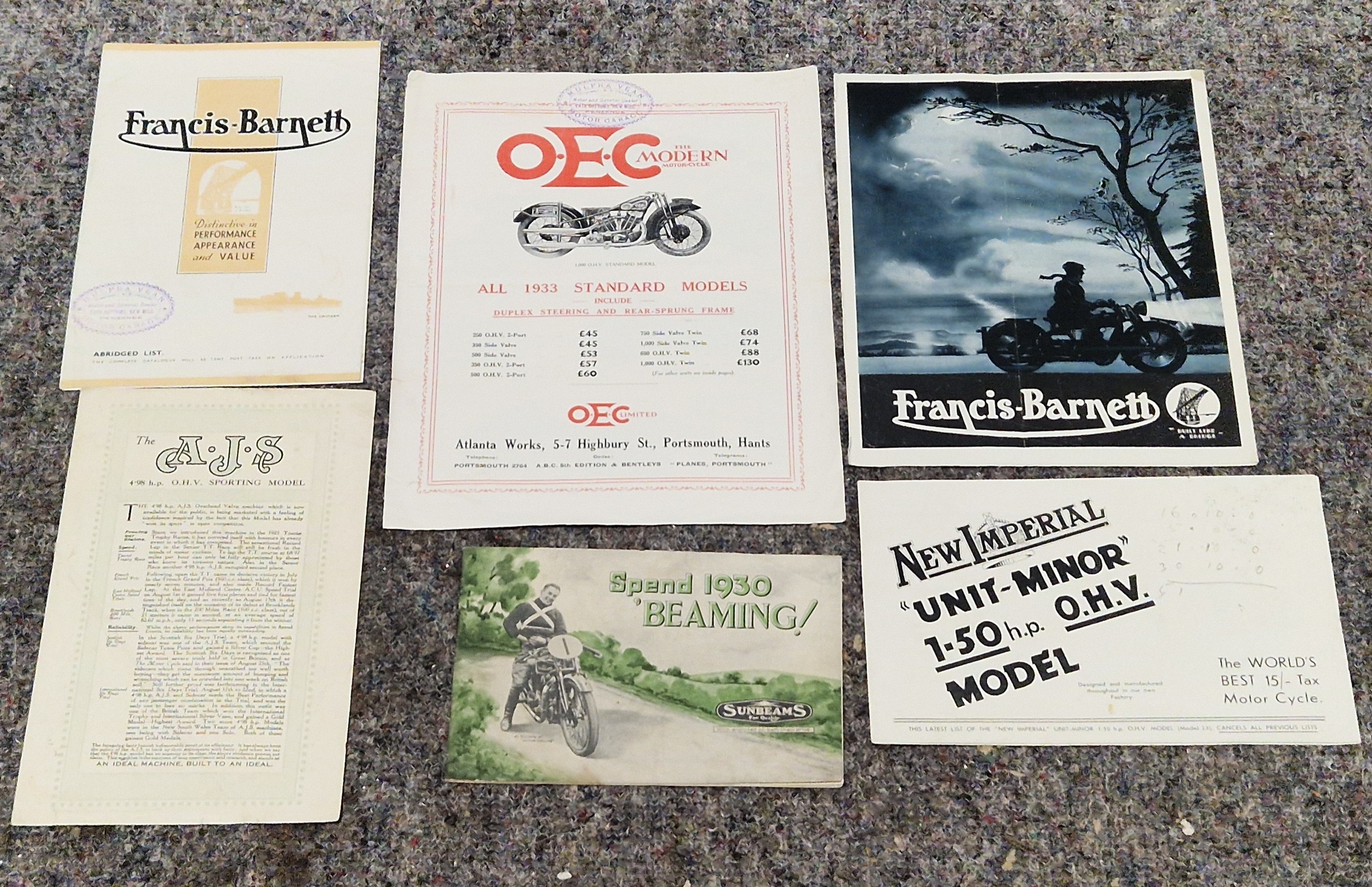 British motorcycle brochures to include Francis Barnett, New Imperial ...