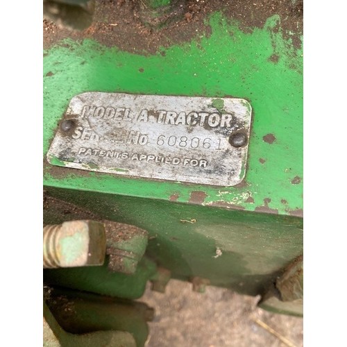 John Deere Model A 3 wheel tractor. Believed to be 1947. S/No. 608061 ...