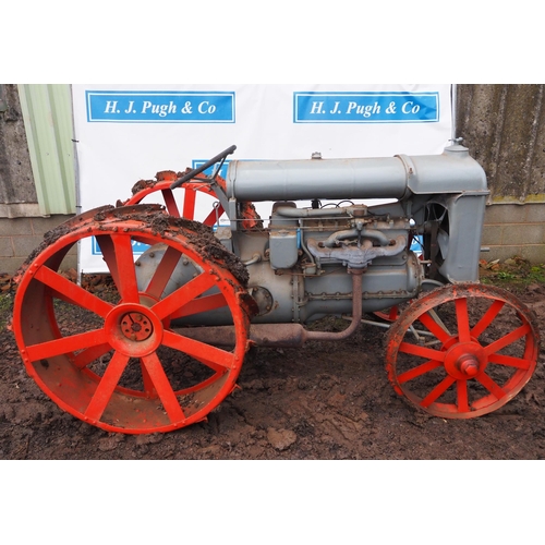 Fordson Standard F tractor. Engine is free, steel wheels, downswept exhaust