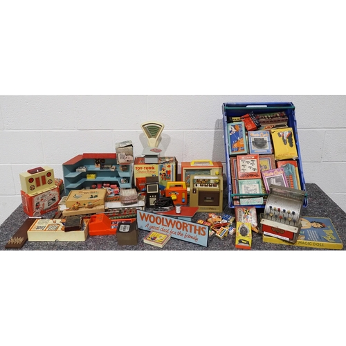 Quantity of vintage toys and games to include Codeg cash register