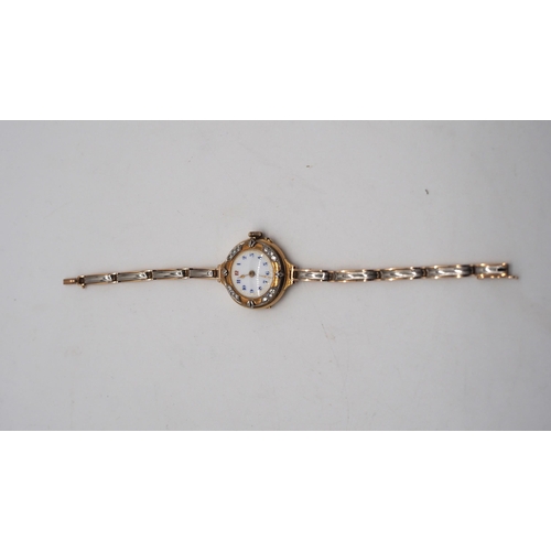 18ct Gold case watch with diamond set bezel and 15ct gold and platinum ...