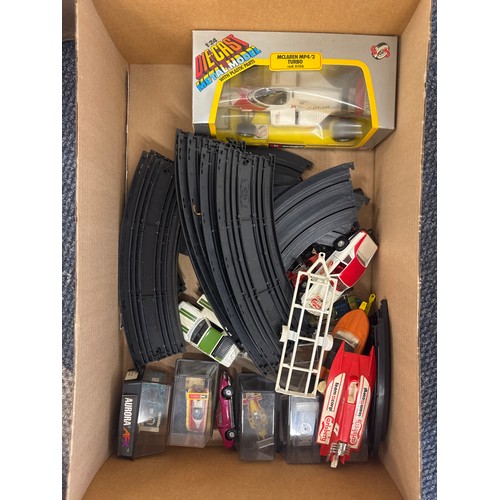 Assorted model vehicles, Scalextric and Matchbox tracks