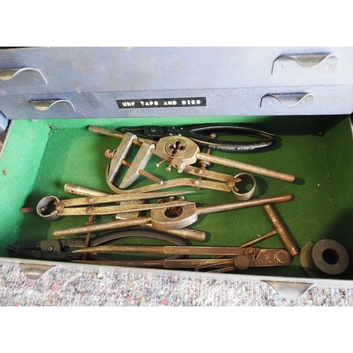 Metal engineers chest with accessories including taps and dies