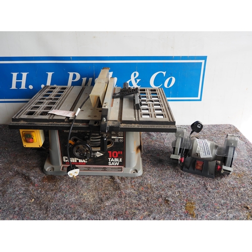 Clarke woodworking 10" table saw and double ended bench grinder