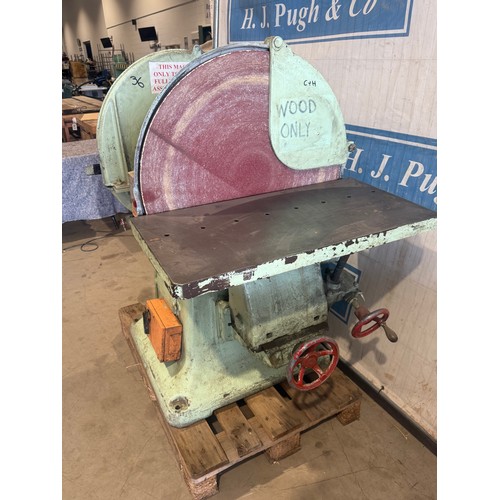 Wadkin 30" disc sander. 3 Phase. Last used in July 2025.