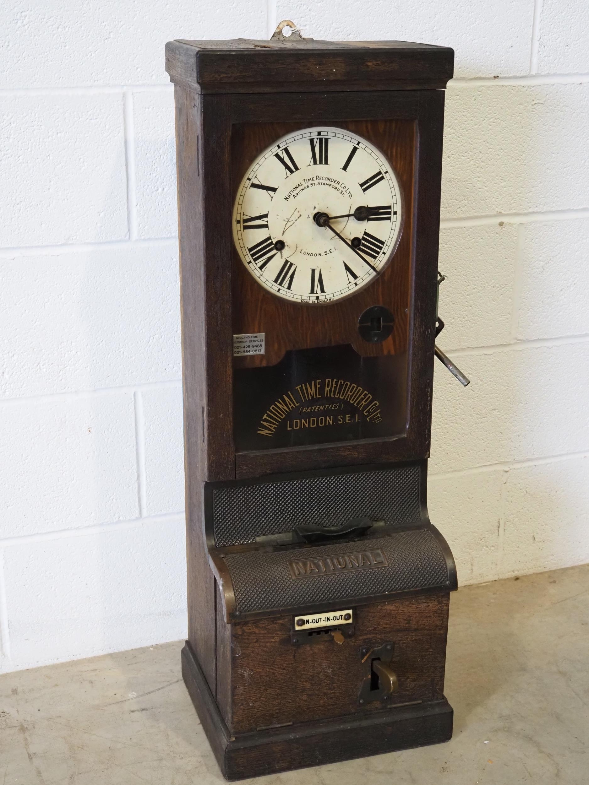 National Time Recorder vintage clocking in and out machine with key