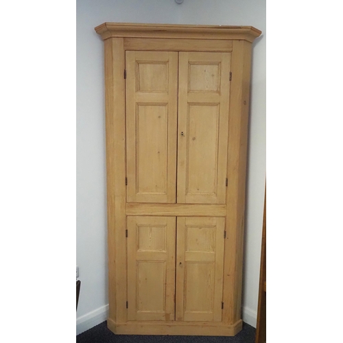 Large pine free standing corner cabinet with lock and keys H85" x W39 ...