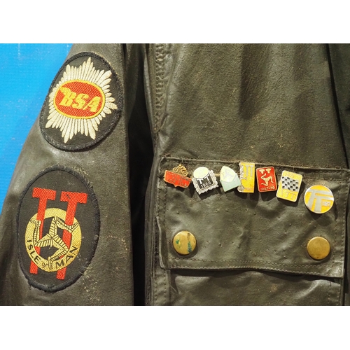 Barbour wax jacket with assorted motorcycle cloth badges and pin badges ...
