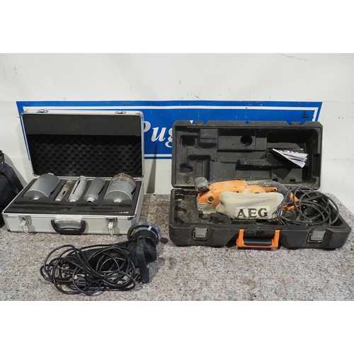 AEG belt sander, polisher and Starrett diamond core bit set