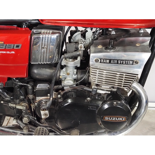Suzuki GT380 motorcycle. 1977. 371cc Frame No. 76101 Engine No. 74041 ...