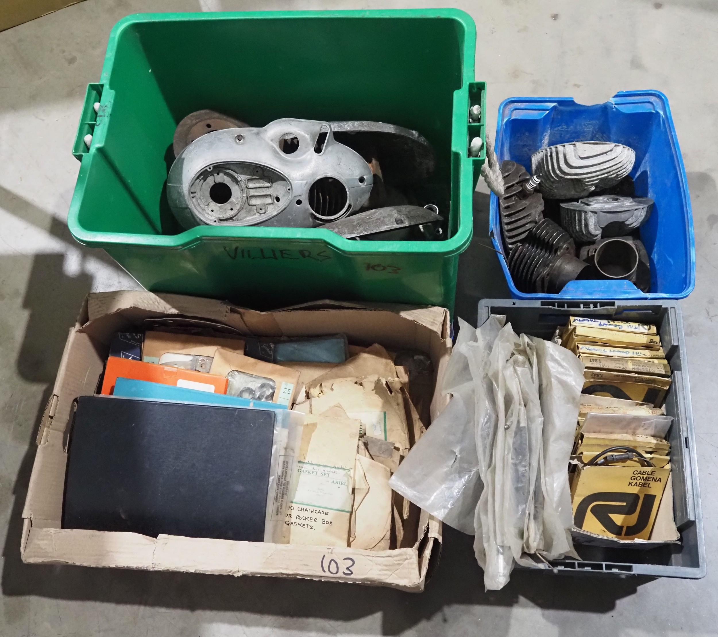 Villiers engine parts and assorted British gaskets