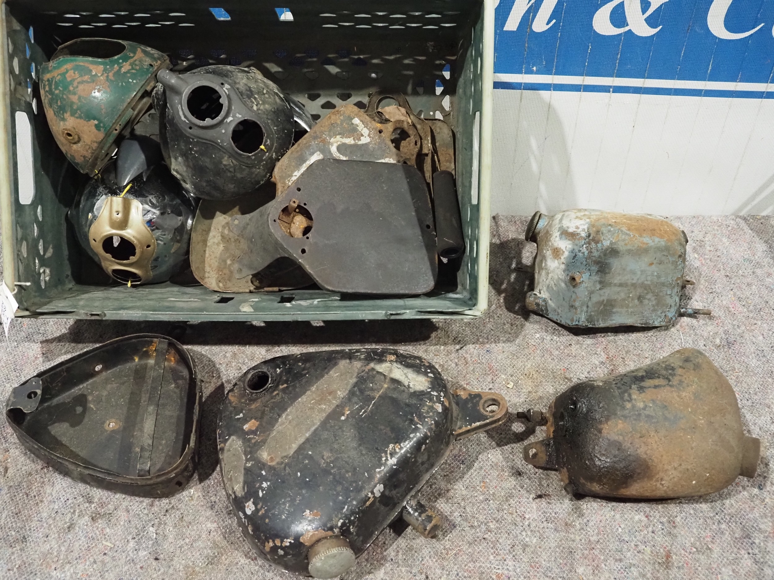 BSA A7/A10 oil tanks, headlight shells and tool box