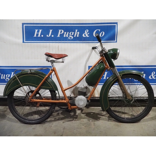 Phillips Gadabout autocycle project. Fitted with 49cc Rex engine. No docs.