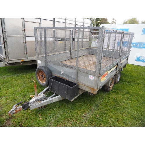 Bateson 10ft drop side caged tipping trailer. Needs a new battery