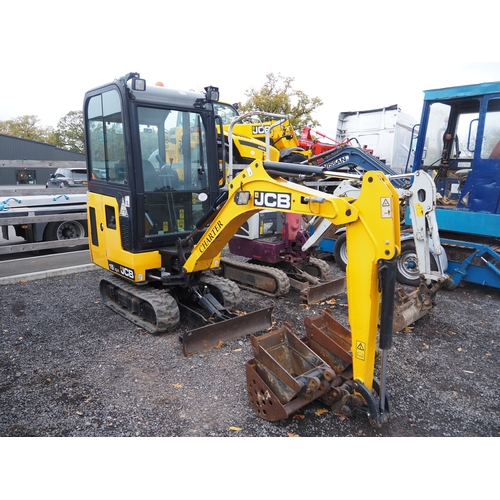 JCB 15 CI mini excavator. 2018. Showing 510 hours. C/w 3 buckets. Key ...