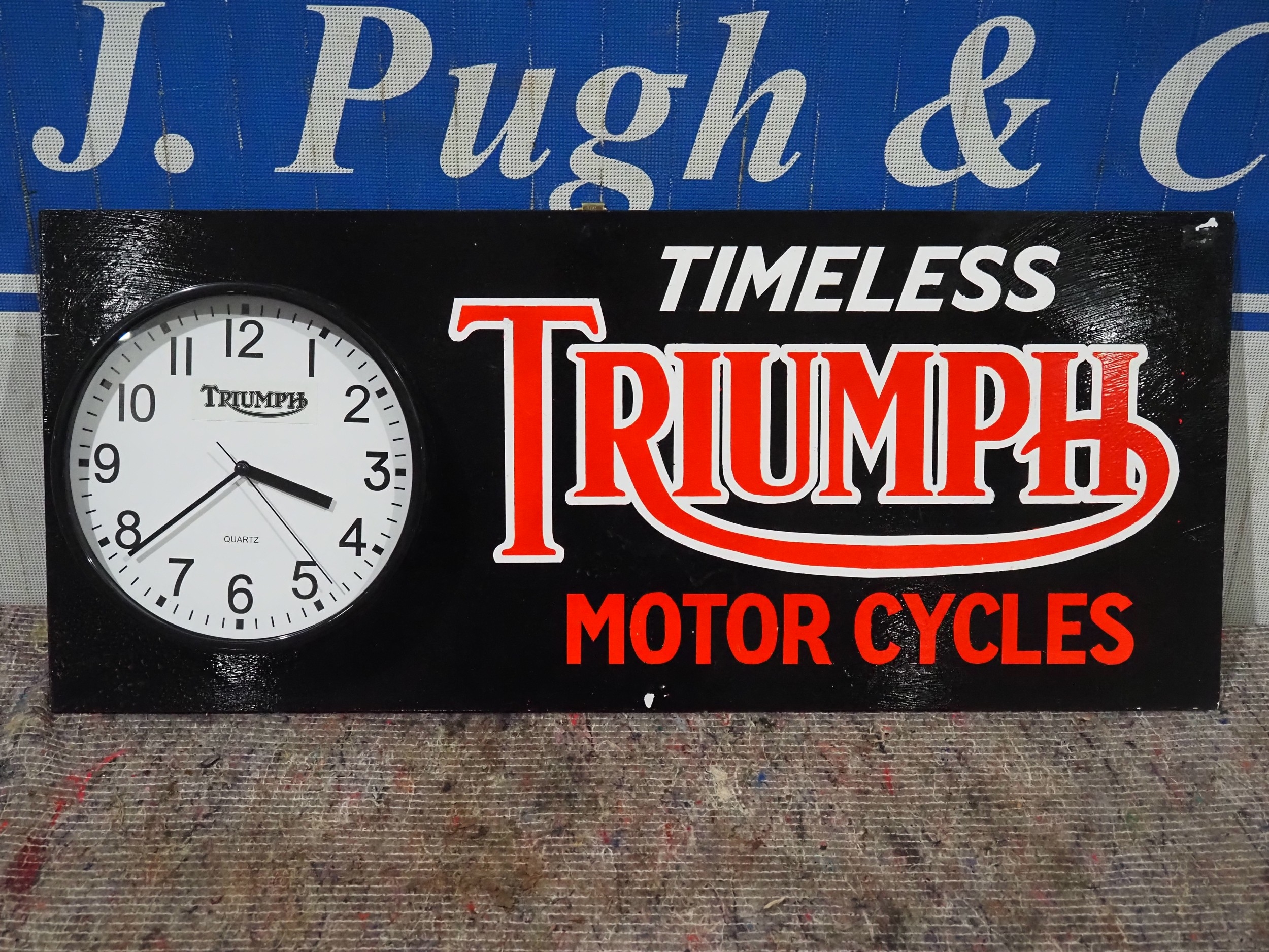 Painted wooden Triumph Motor Cycles sign and Quartz clock with Triumph ...