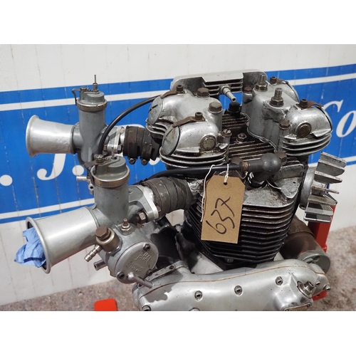 Triumph T110 engine on stand with carbs and magneto. No-T110 018591