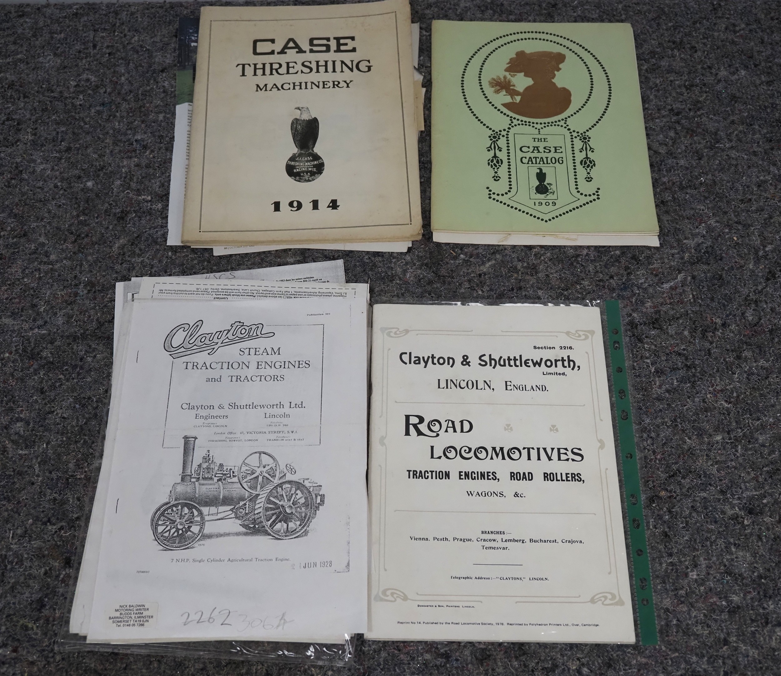 Assorted Case and Clayton Steam engine literature to include catalogues ...