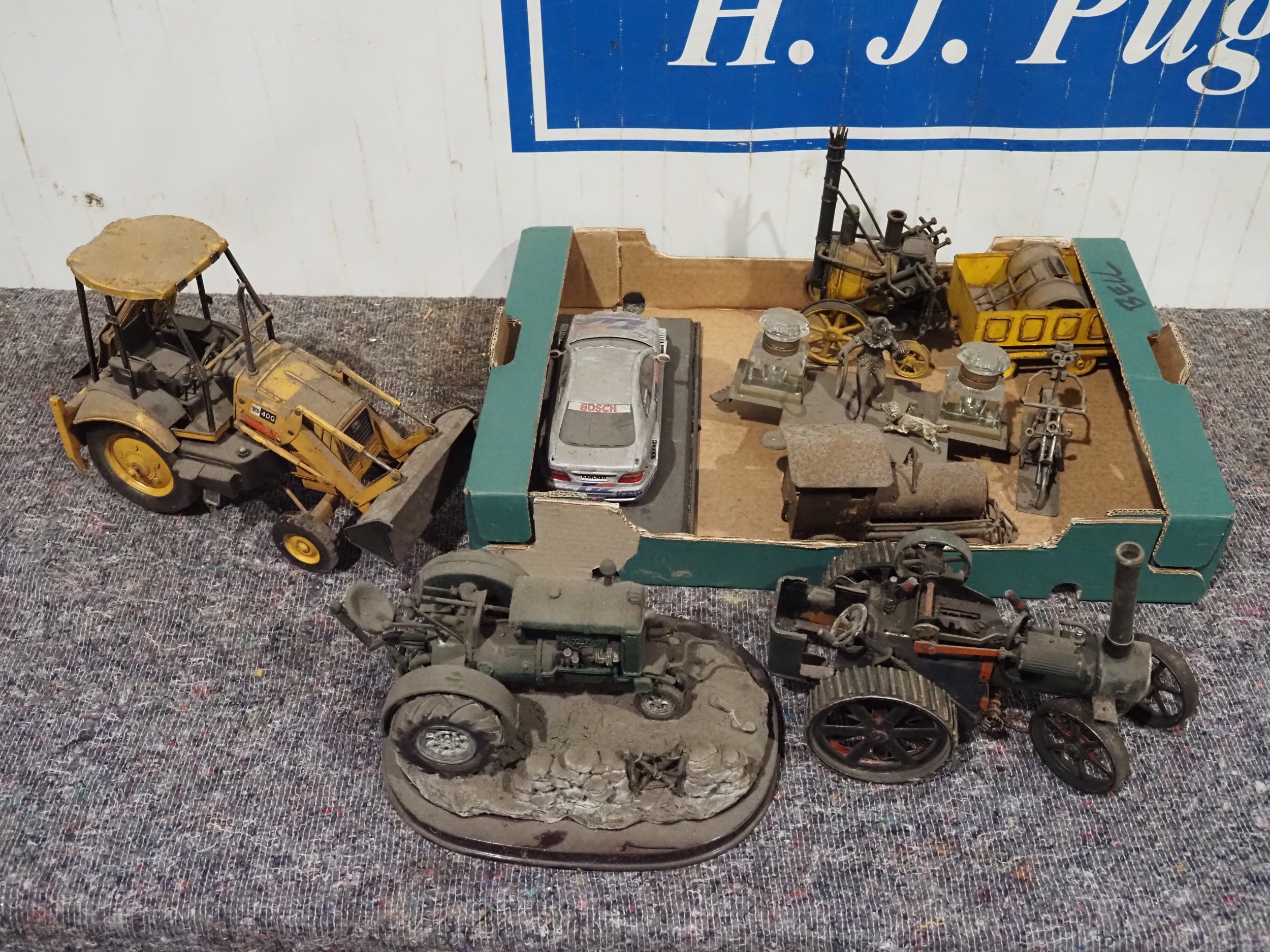 Tin plate model steam engine, tractors, cars etc