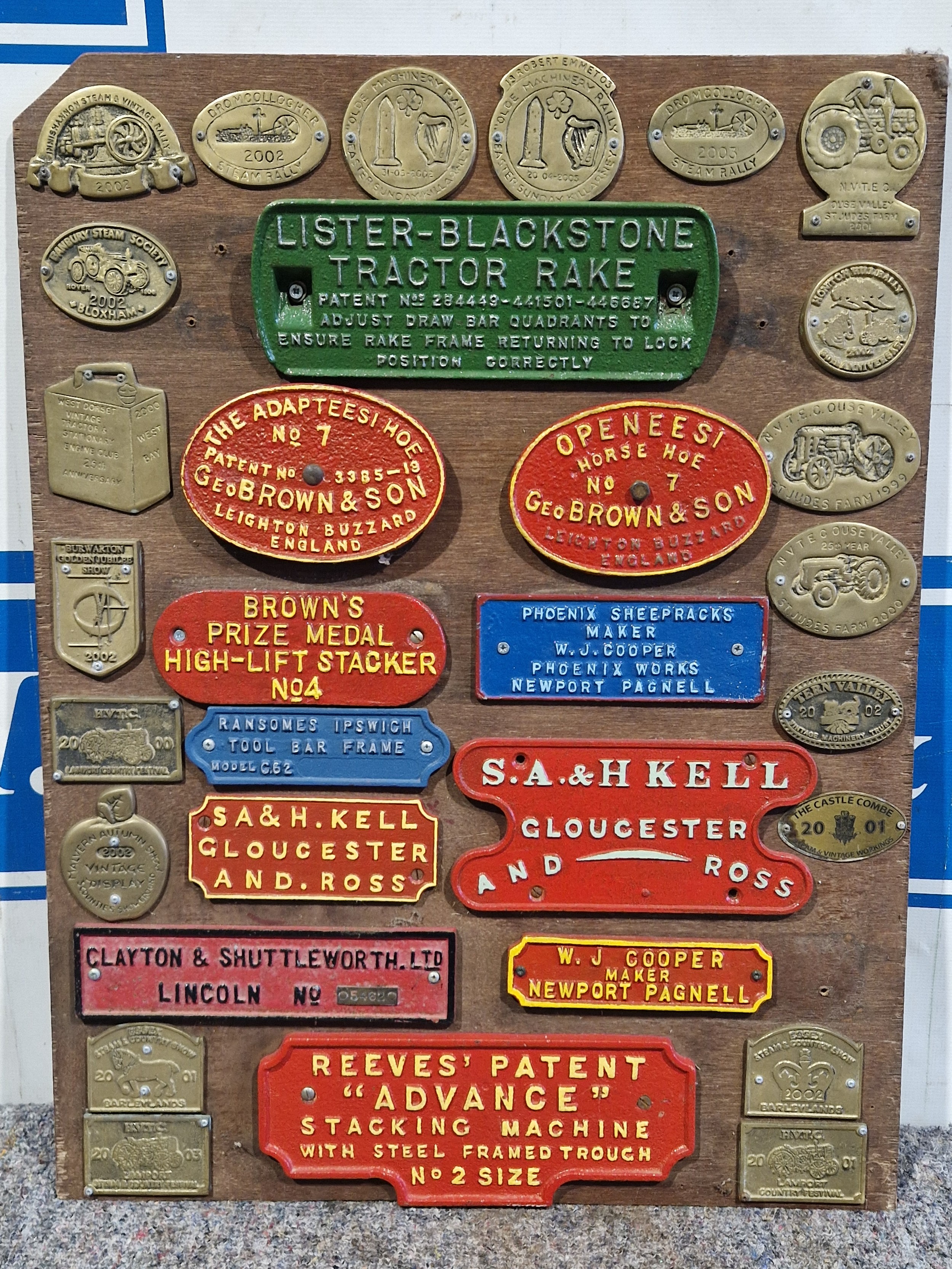 Display board of name plates to include Brown's, Lister-Blackstone etc - 31
