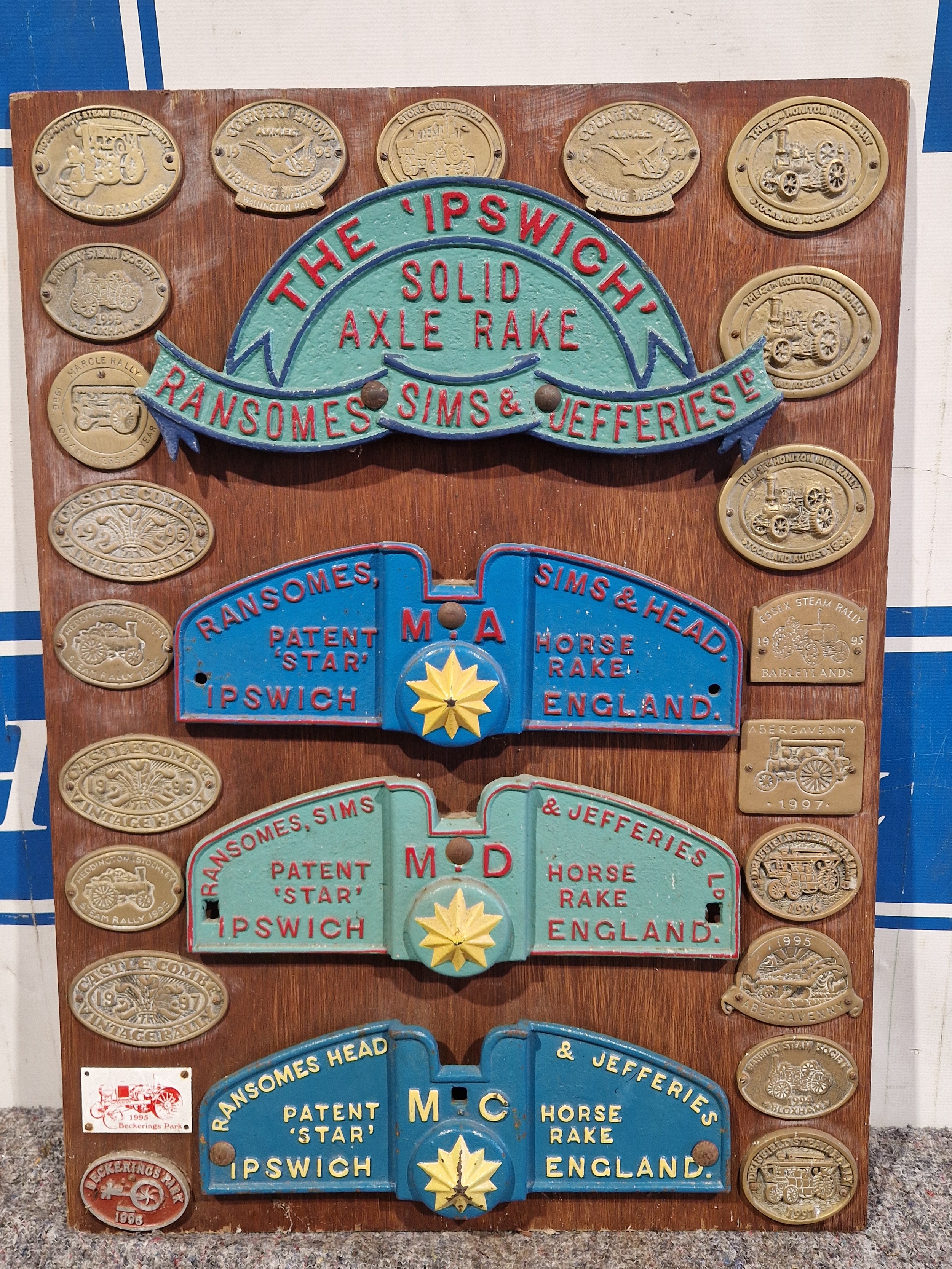 Display board of name plates to include Ransomes etc - 26