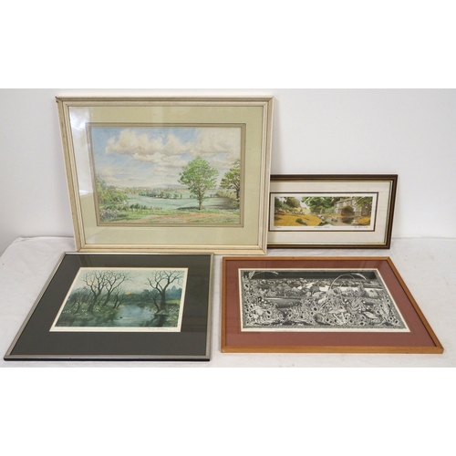 Signed framed prints and framed watercolour painting of country side ...