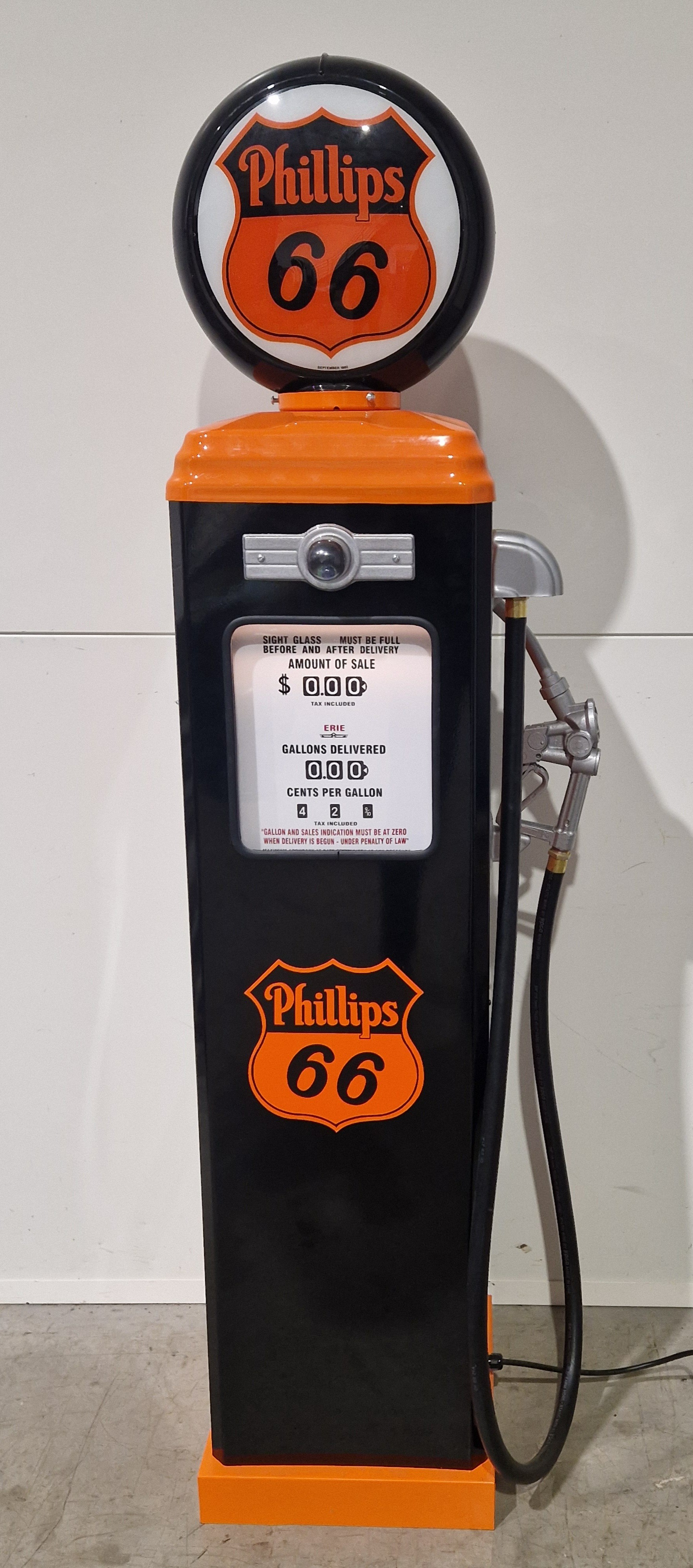 Phillips 66 petrol pump display model with reproduction Phillips 66 globe