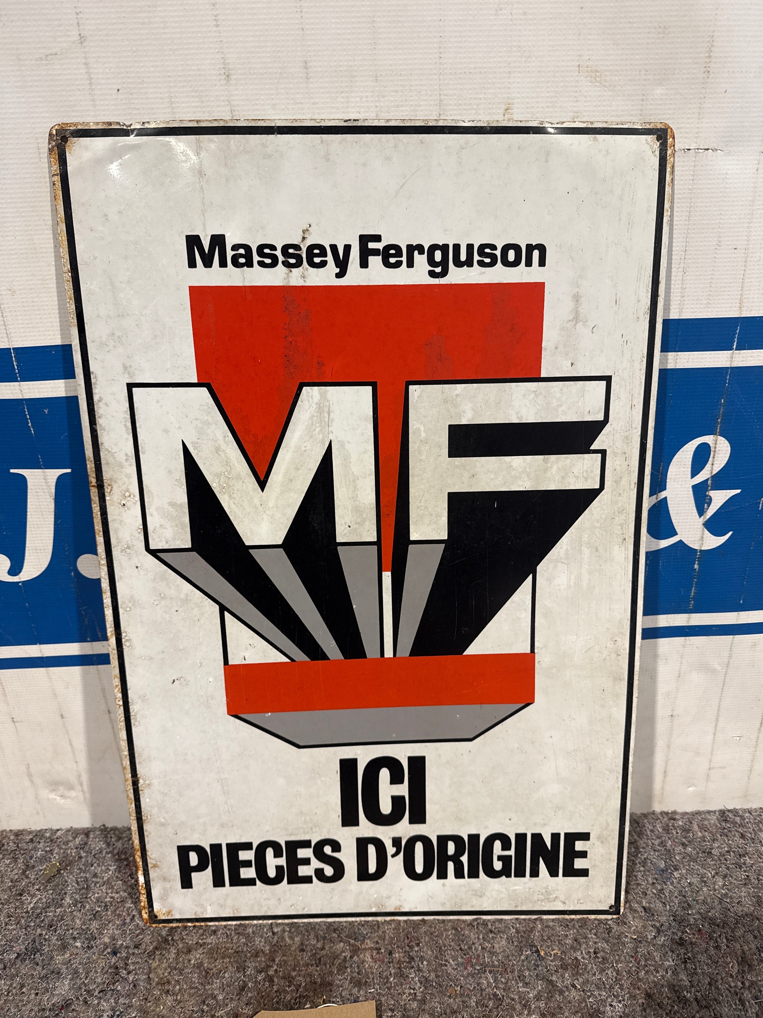 Massey Ferguson parts metal sign, ex-French dealership, original. 24x 15”