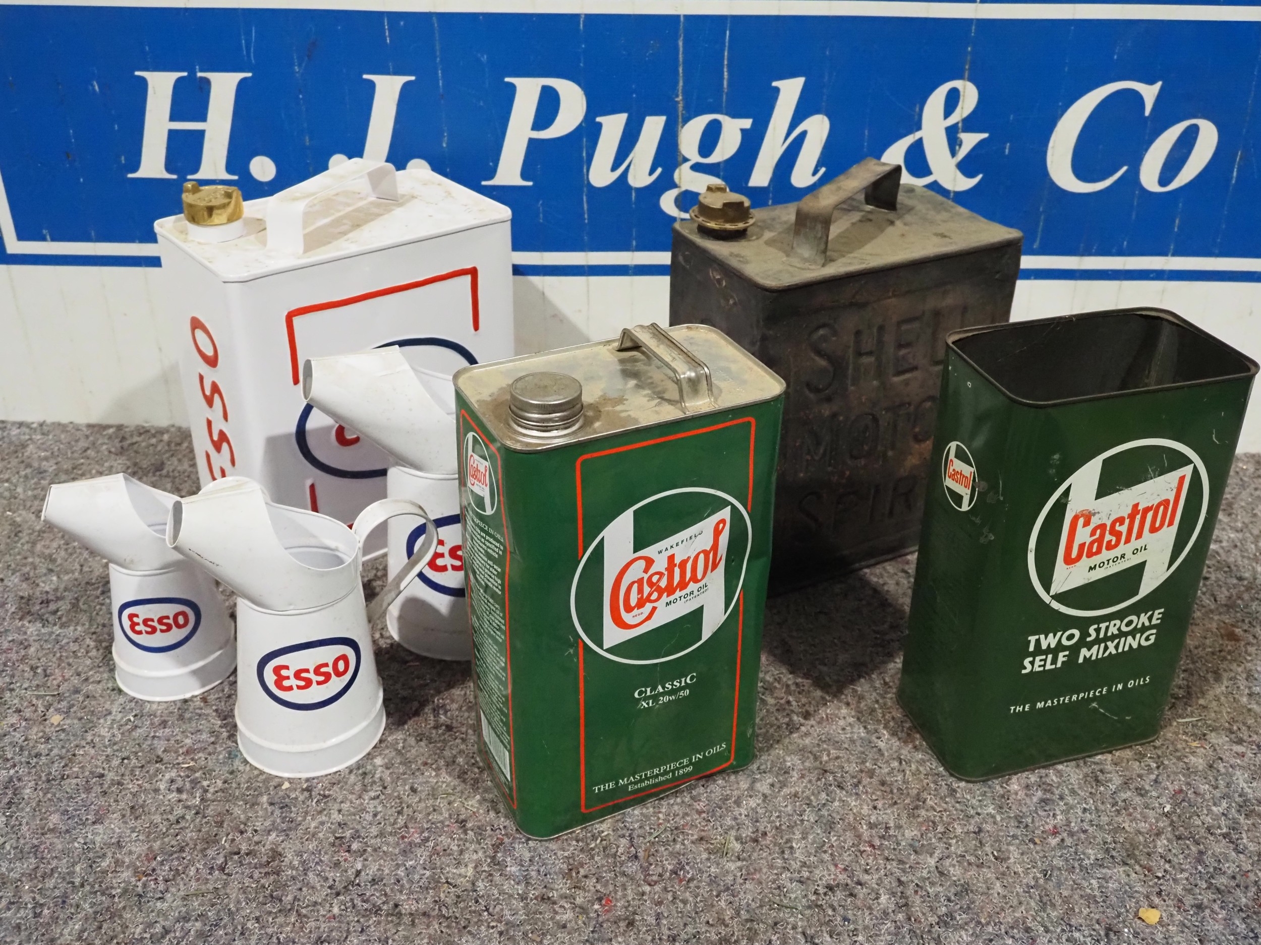2 Gallon fuel can - Shell Motor Spirit, Castrol 5 litre oil can, modern ...