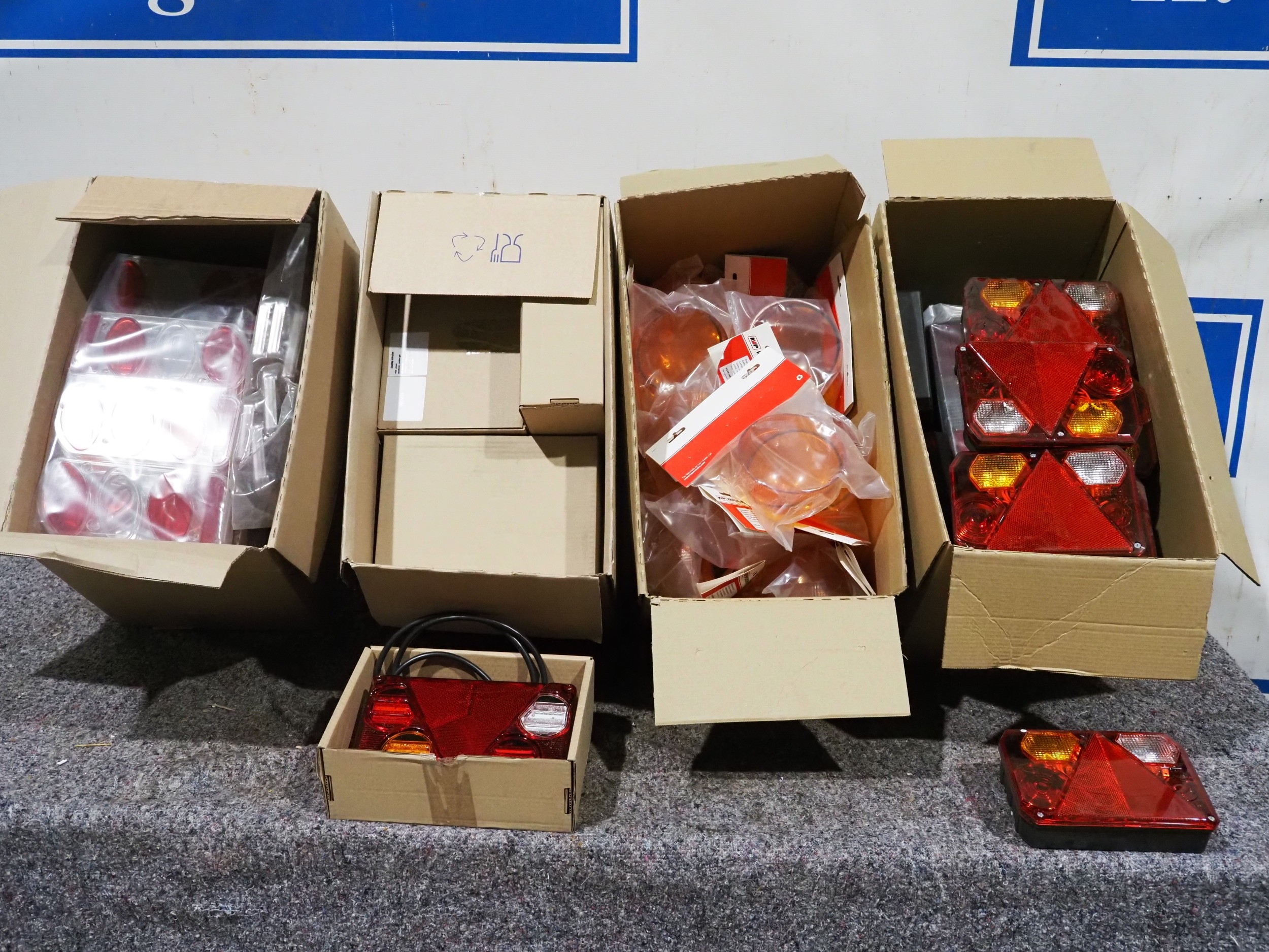 Assorted trailer light fittings and amber beacon lenses