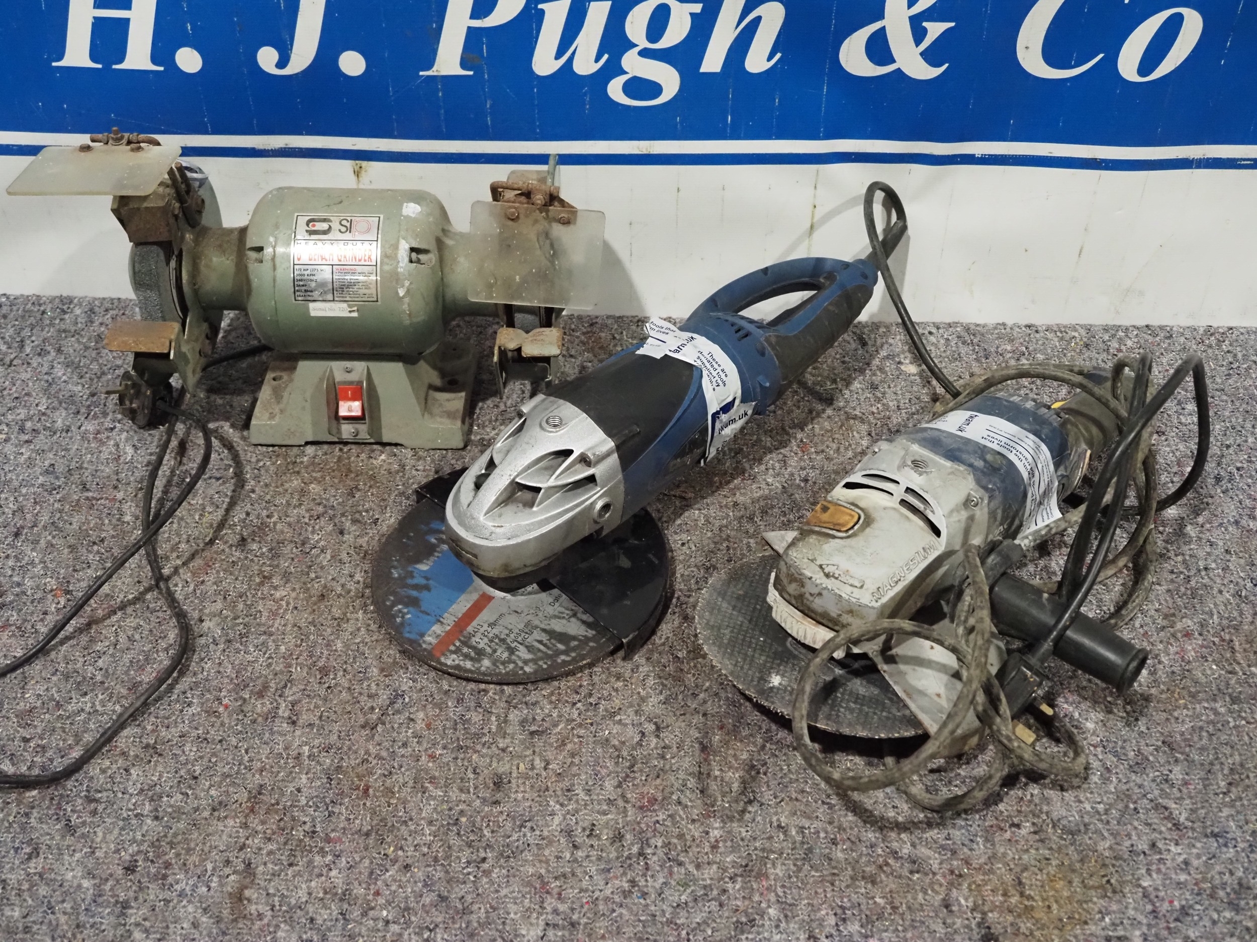 Double ended bench grinder and angle grinders